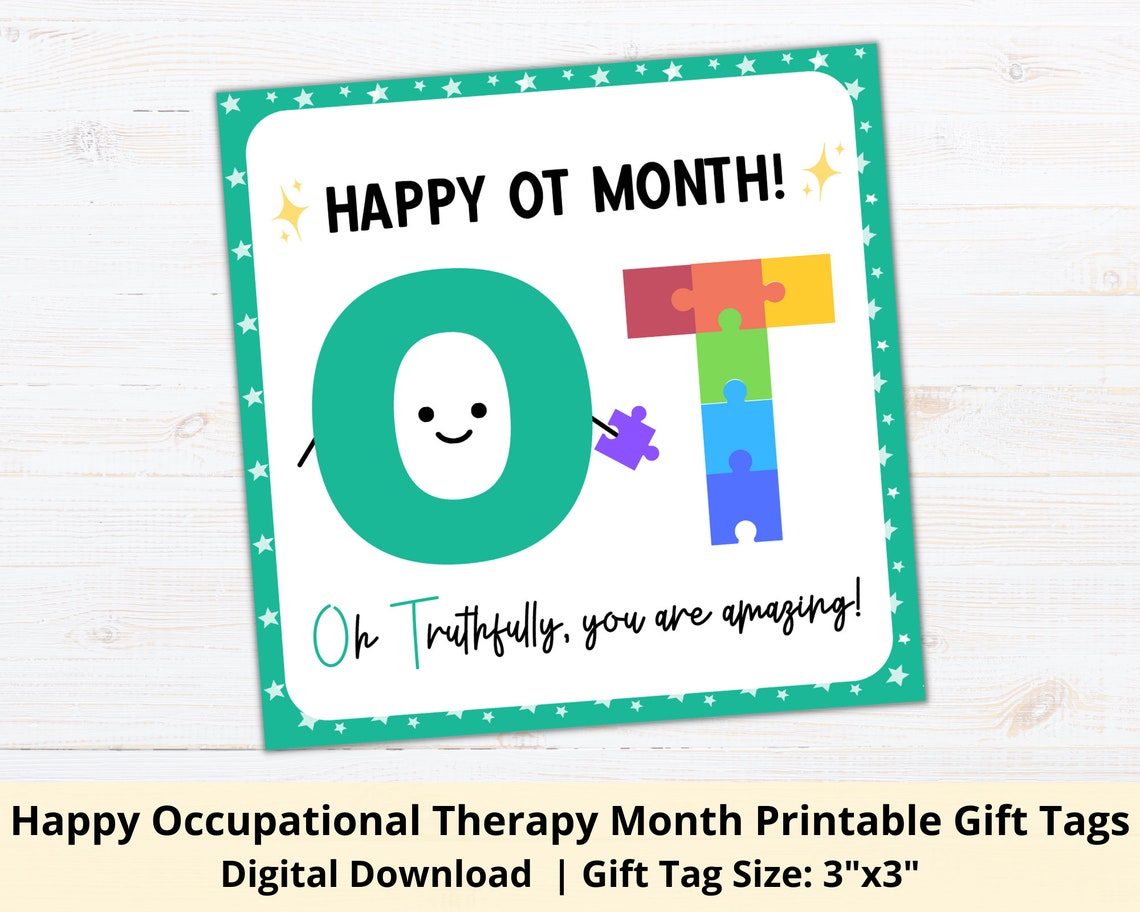 Occupational Therapy Month Printable Gift Tags | Happy OT Month Favor ...