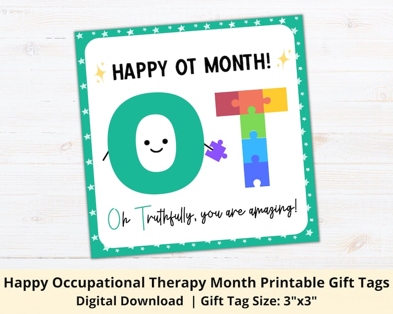 Occupational Therapy Month Printable Gift Tags | Happy OT Month Favor ...