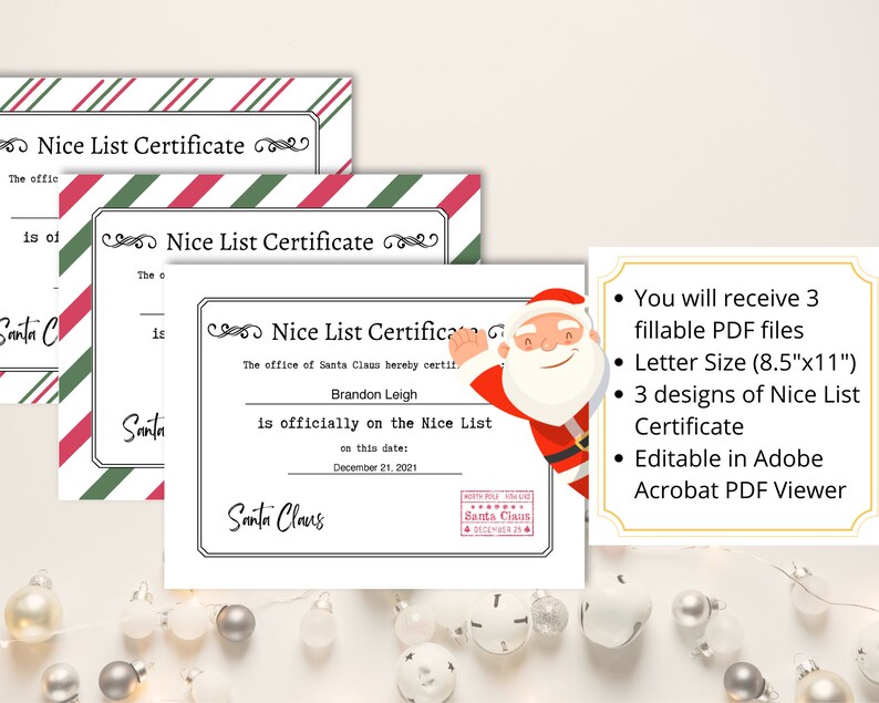 Editable Nice List Certificate Santa's Nice List - Etsy