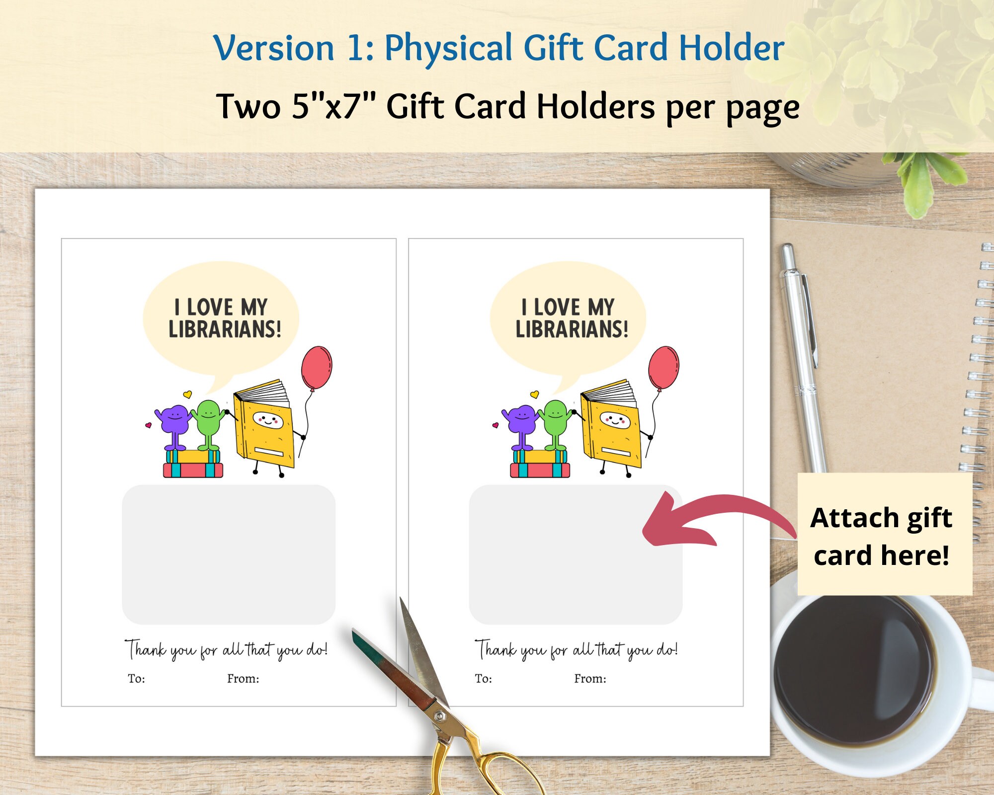 Librarian Appreciation Gift Card Holder Printable Librarian Gift Card ...