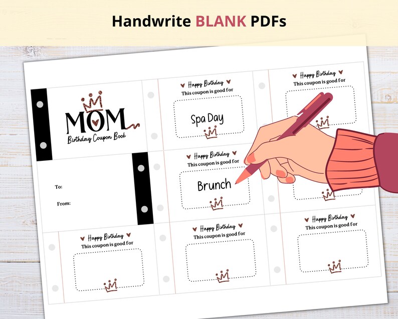 Printable Mom Birthday Coupon Book Template | Editable Mom Birthday ...