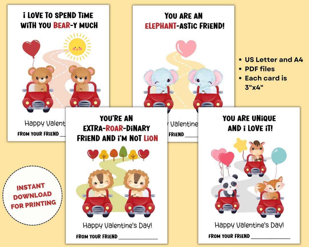 Printable Kids Animals Valentines Cards Gift Tags | Zoo and Farm ...