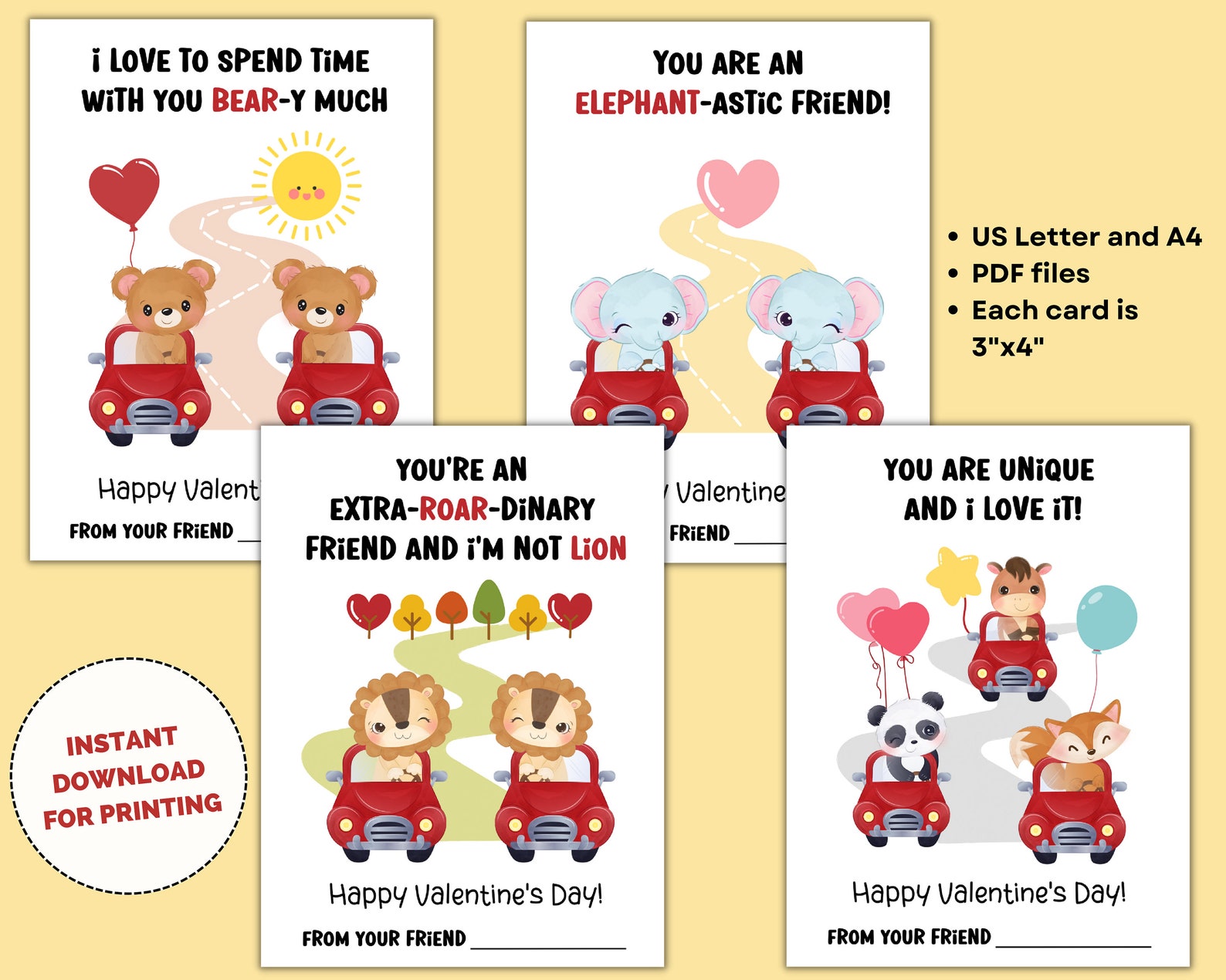 Printable Kids Animals Valentines Cards Gift Tags | Zoo and Farm ...