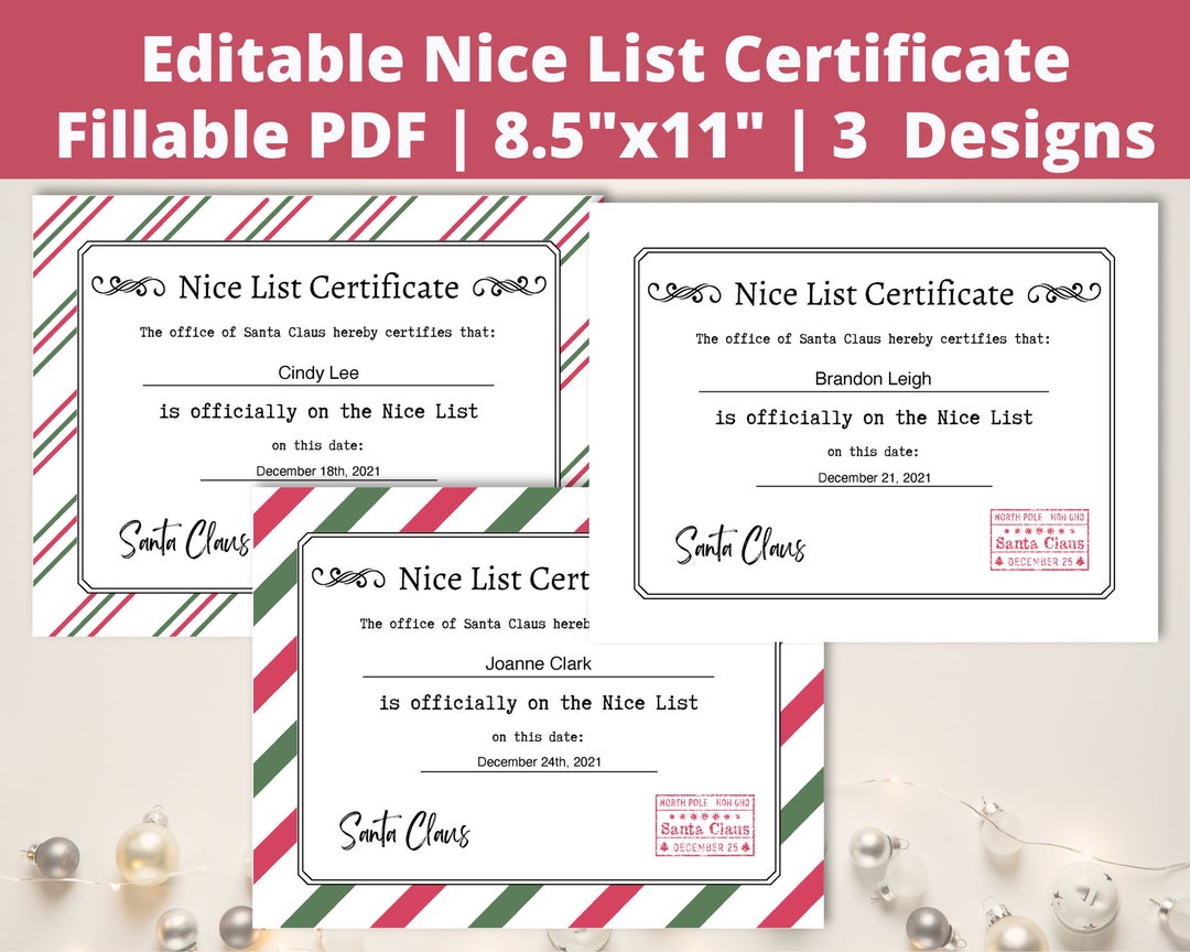 Editable Nice List Certificate | Santa's Nice List | Official Nice List ...