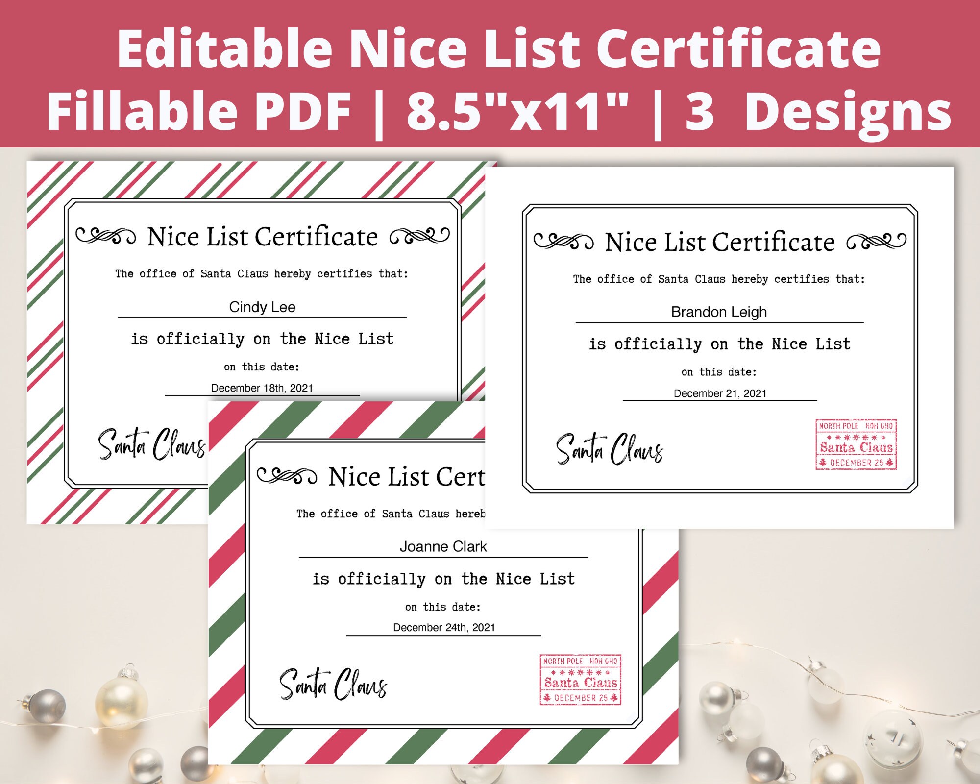 Editable Nice List Certificate Santa's Nice List - Etsy