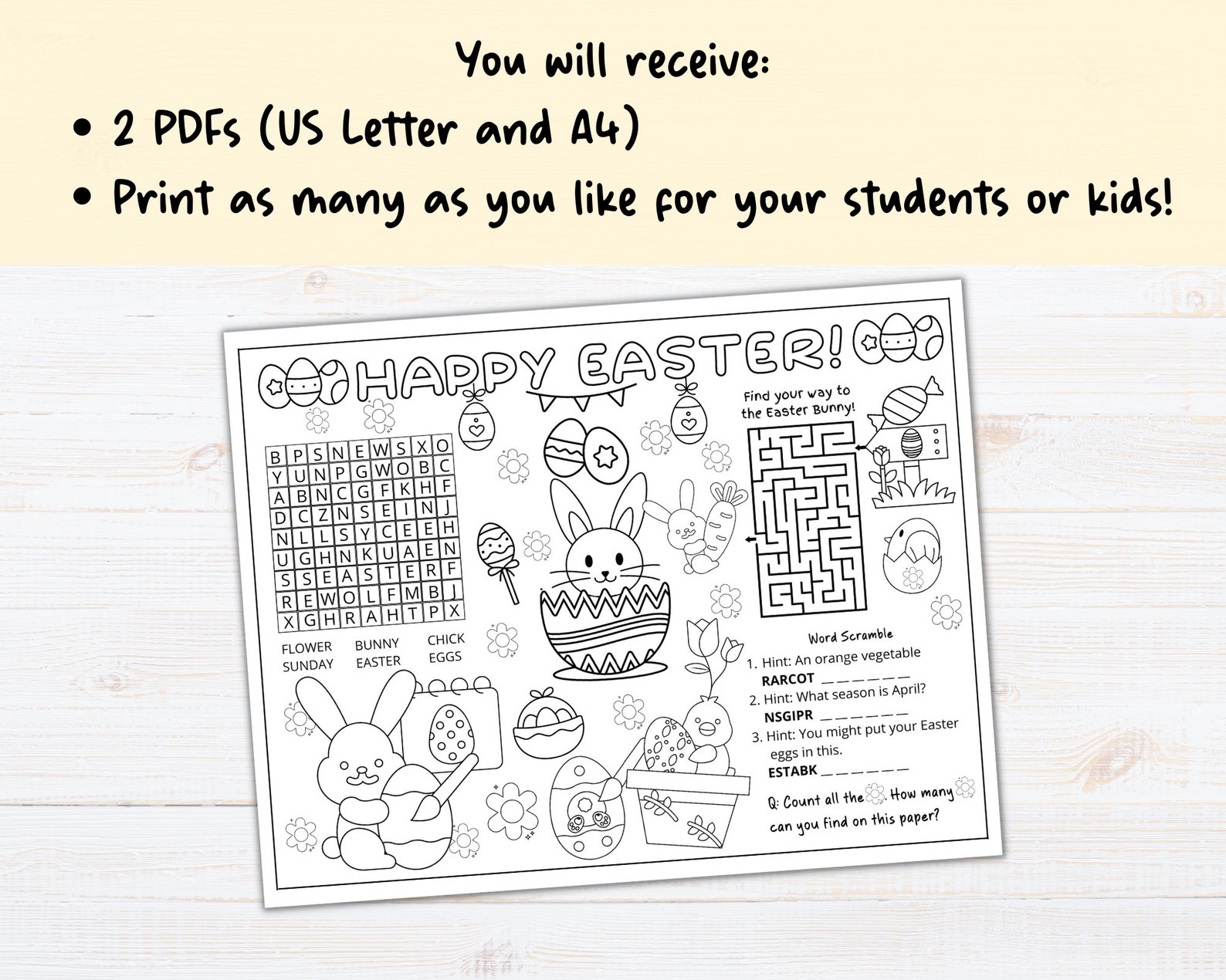 Kids Easter Placemats Printable | Easter Coloring Placemats | Classroom ...