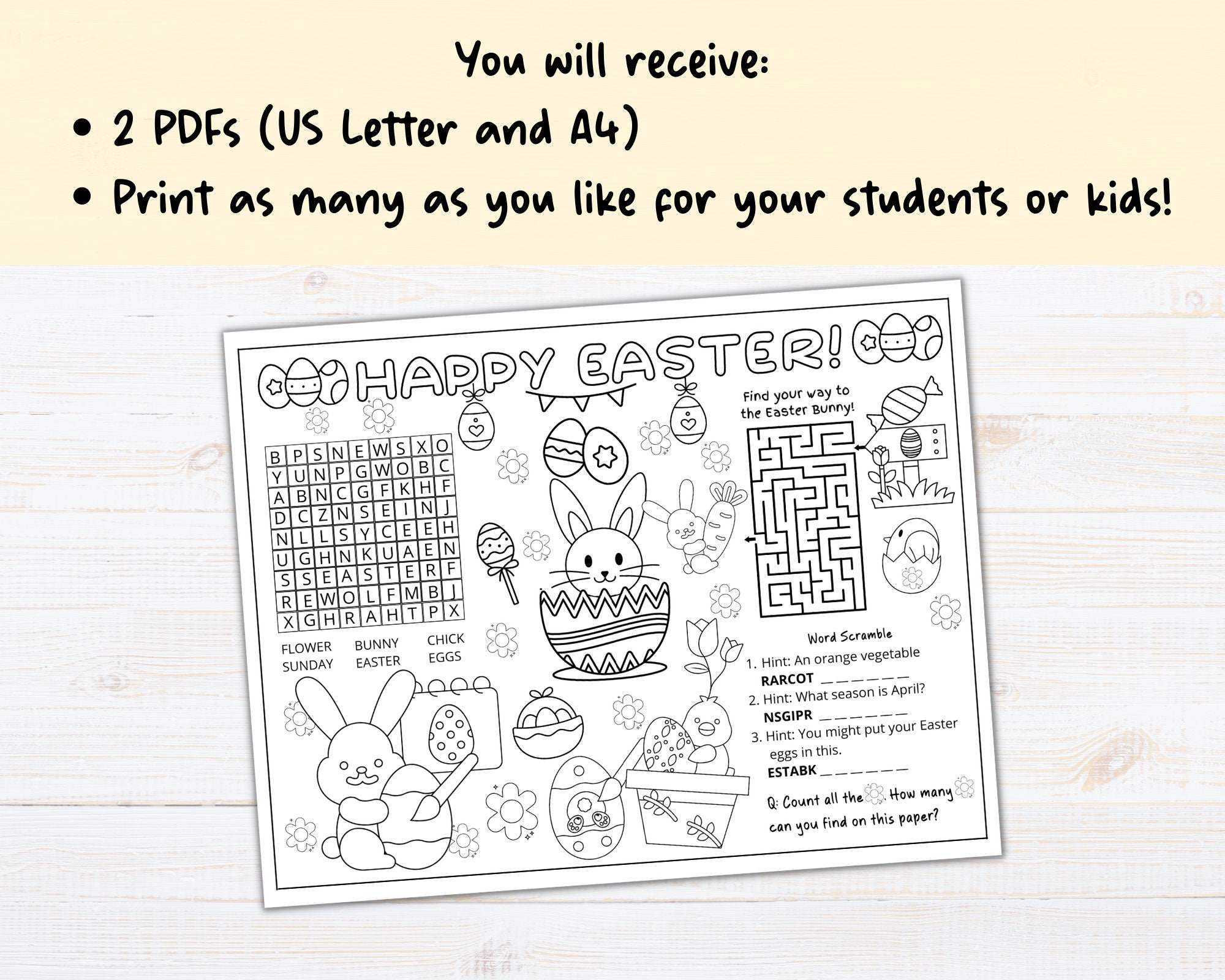 Kids Easter Placemats Printable | Easter Coloring Placemats | Classroom ...