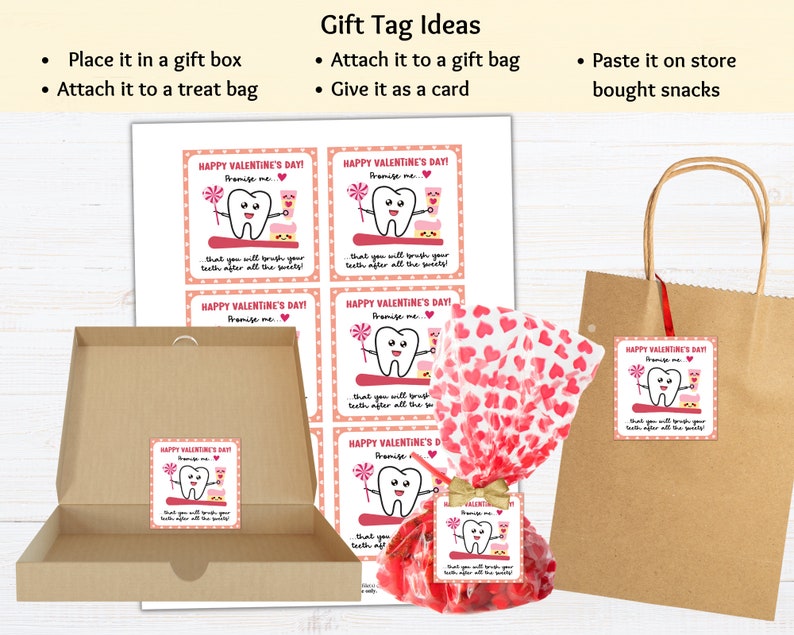 Printable Valentine's Dental Gift Tags | Printable Valentines Tooth ...