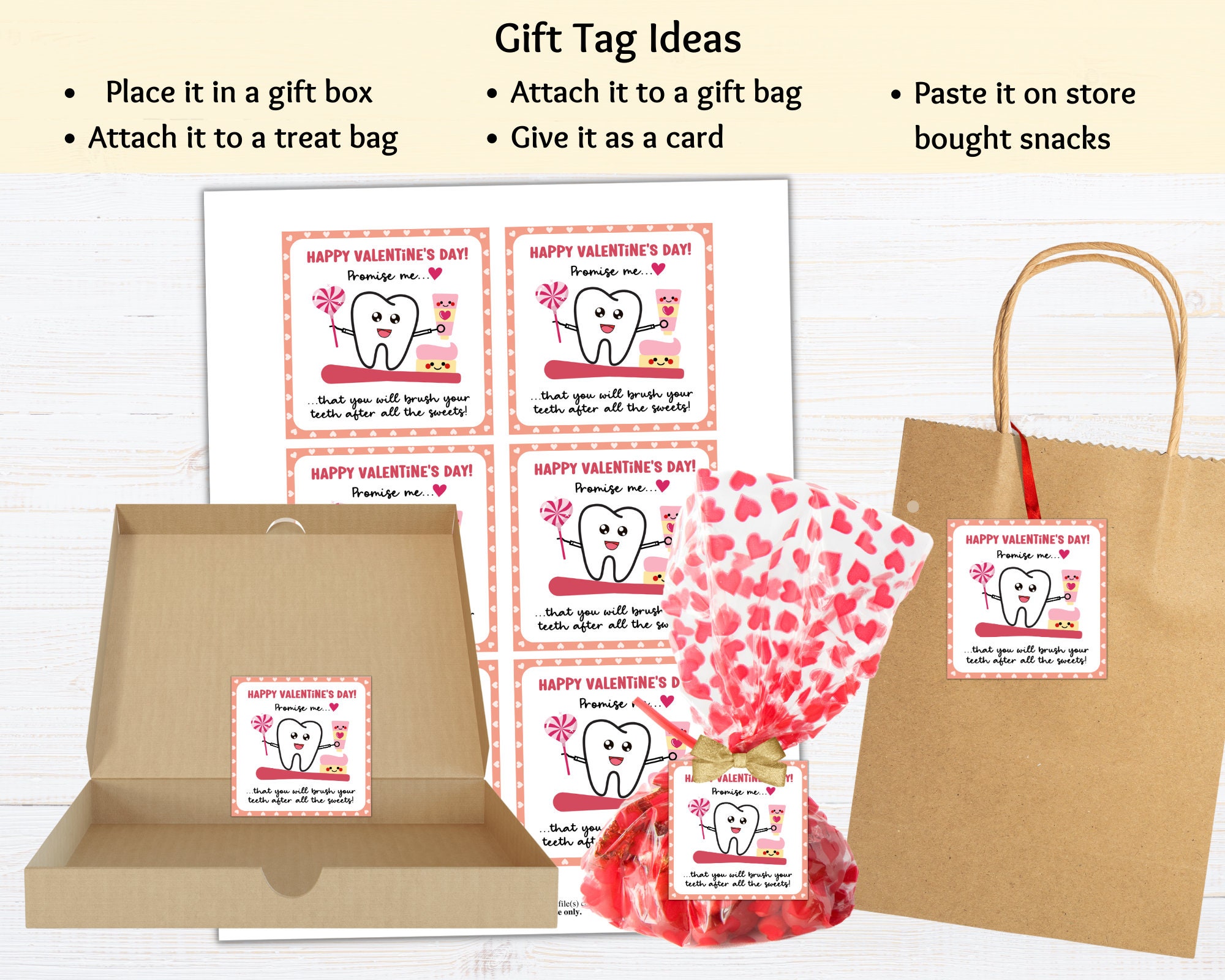 Printable Valentine's Dental Gift Tags | Printable Valentines Tooth ...