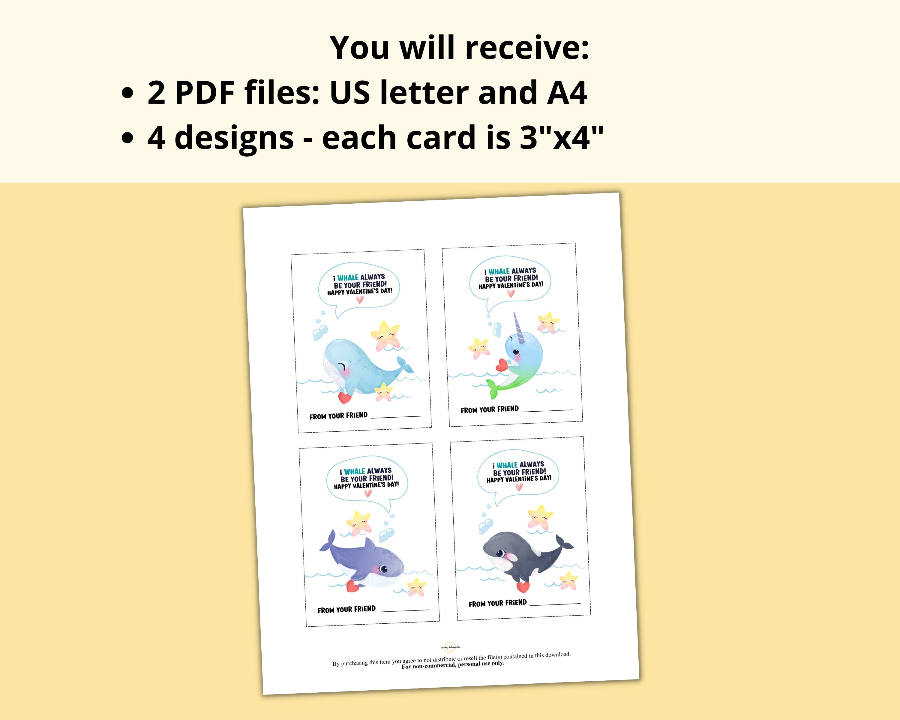 Printable Kids Whale Valentines Cards | Whale Gift Tags | Ocean Themed ...