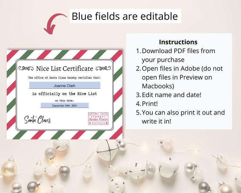 Editable Nice List Certificate Santa's Nice List - Etsy