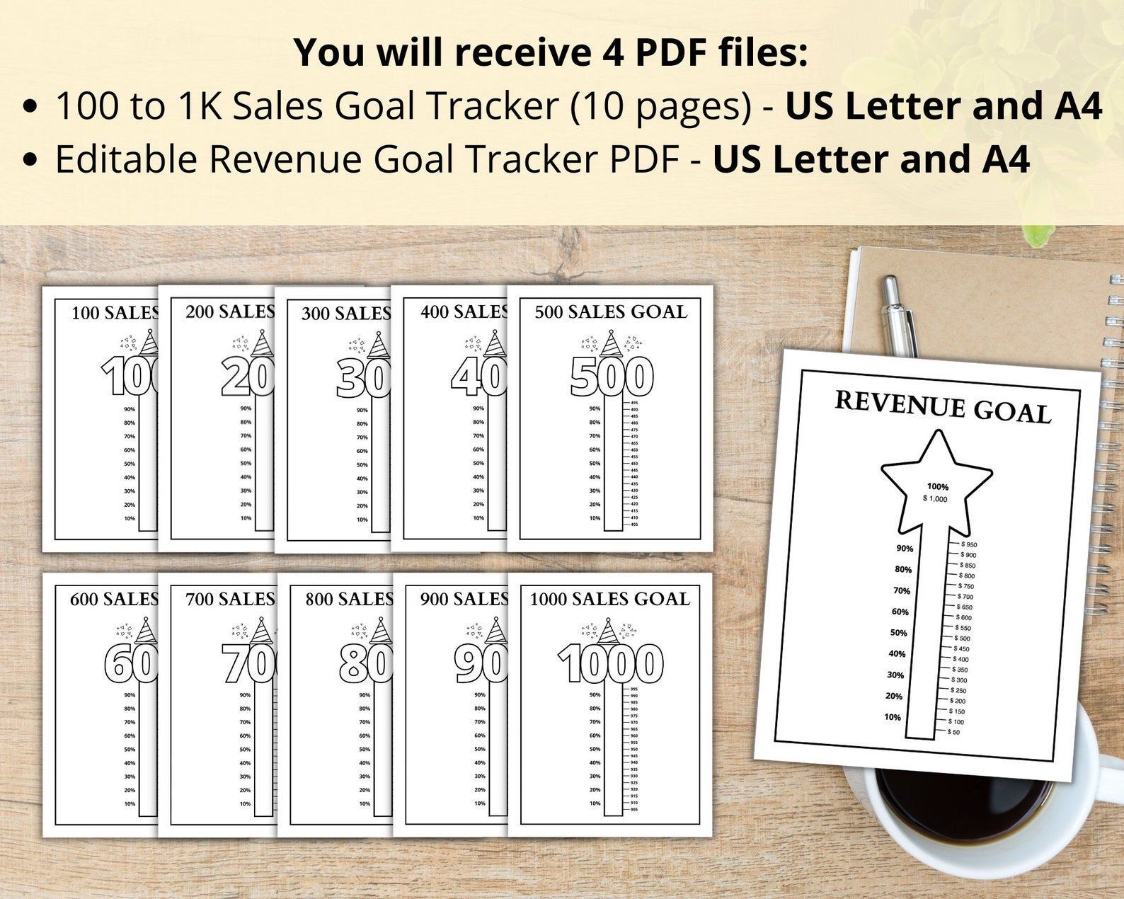 Sales Goal Tracker | Revenue Goal Tracker Printable | 100 Sales Goal ...