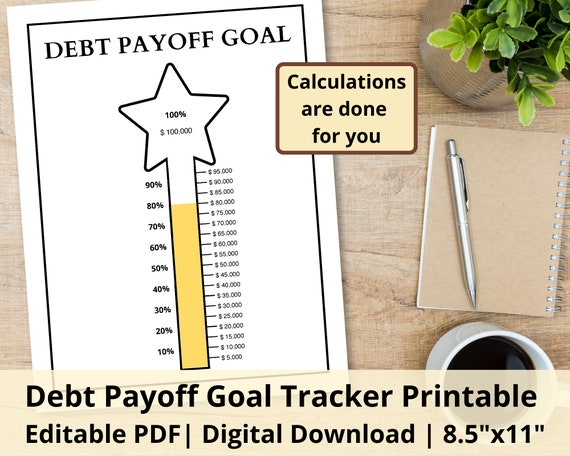Debt Payoff Goal Tracker Printable Fillable Debt Payoff | Etsy