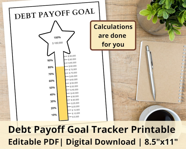 Debt Payoff Goal Tracker Printable | Fillable Debt Payoff Thermometer ...