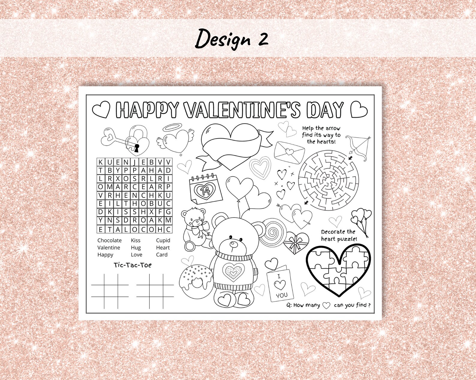 Kids Valentine Coloring Placemat Bundle | Printable Valentine's Day ...
