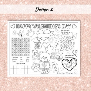 Kids Valentine Coloring Placemat Bundle | Printable Valentine's Day ...