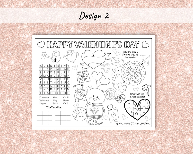 Kids Valentine Coloring Placemat Bundle | Printable Valentine's Day ...