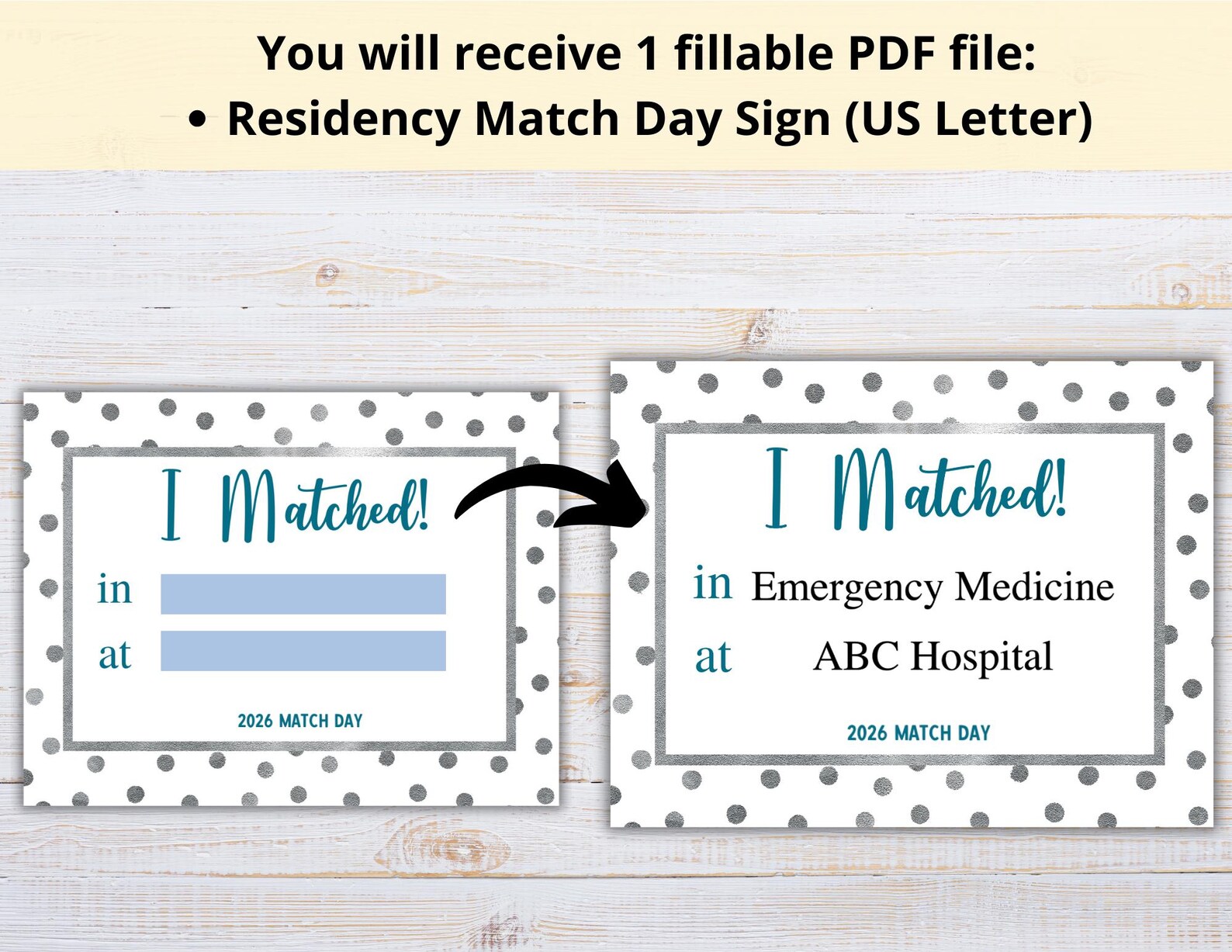 Editable Residency Match Day Sign 2026 | Printable Silver I MATCHED ...