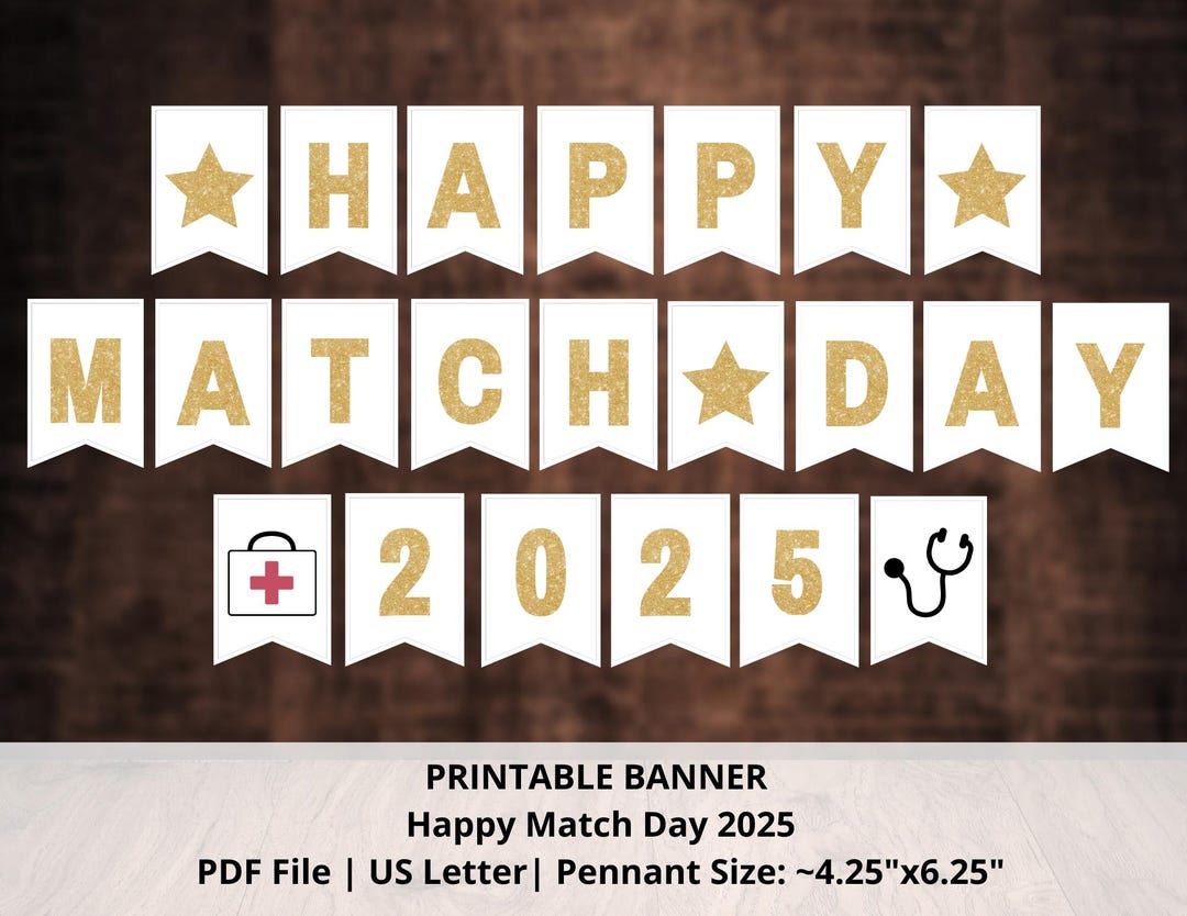 2025 Happy Match Day Printable Banner | Residency Match Day Gold ...