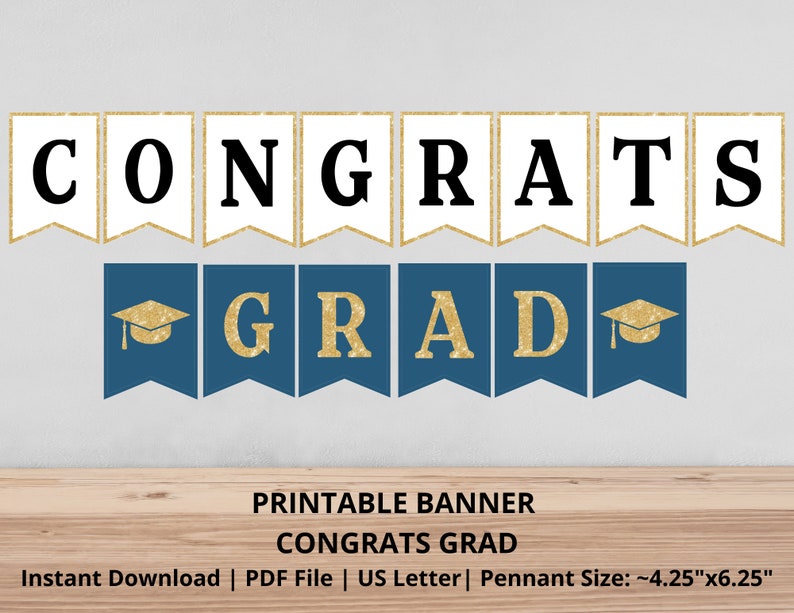 Congrats Grad Banner | Printable Congrats Banner | Blue Gold Graduation ...
