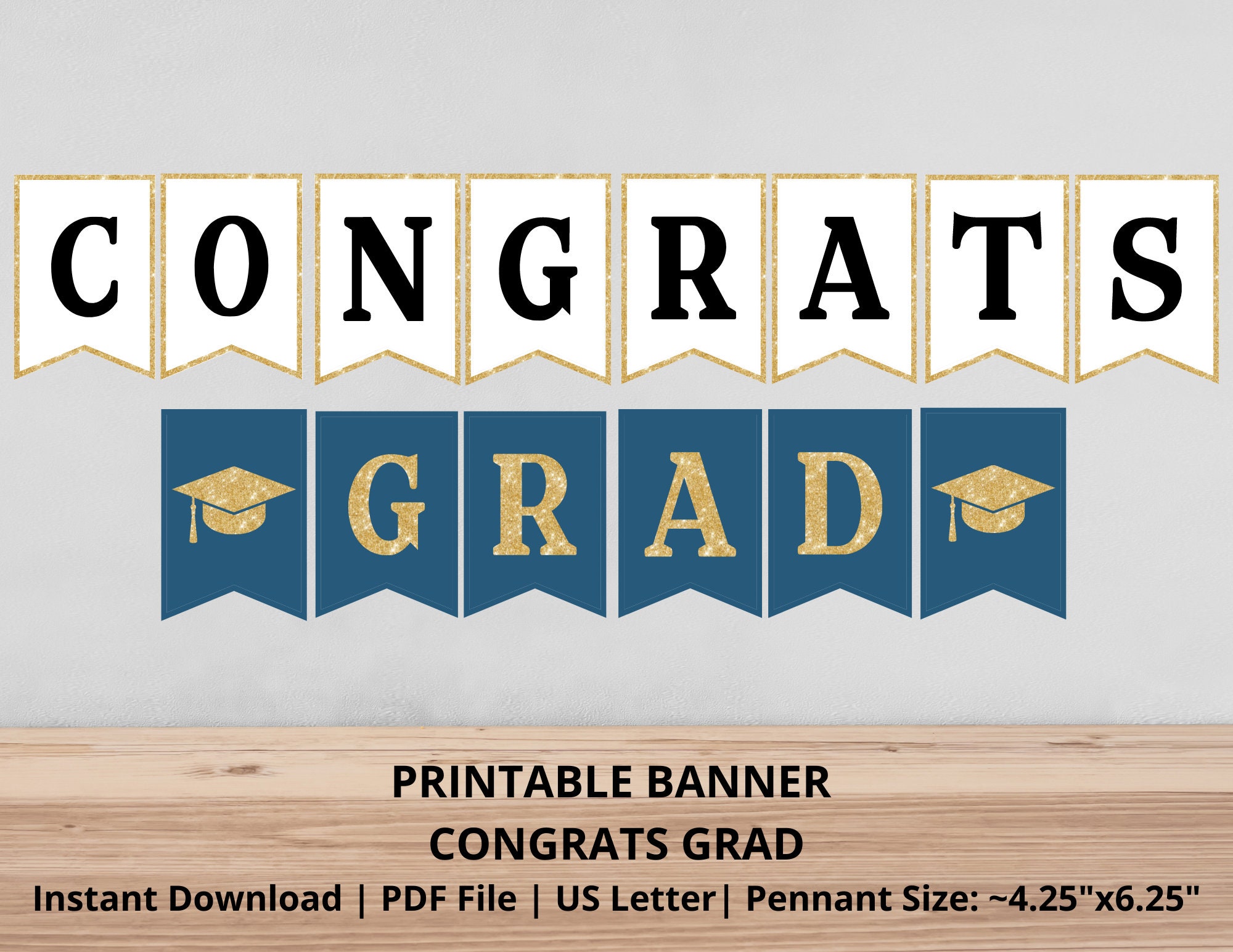 Congrats Grad Banner | Printable Congrats Banner | Blue Gold Graduation ...