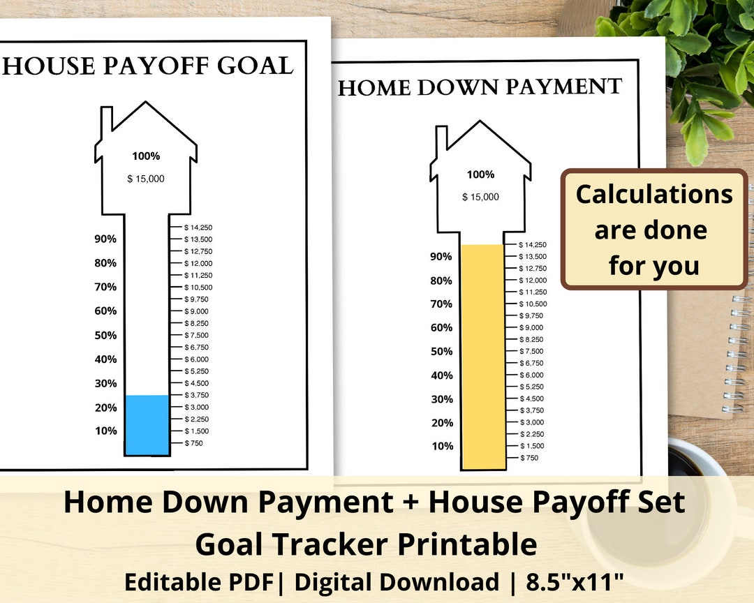 Home Down Payment and House Payoff Goal Tracker Printable | Fillable ...