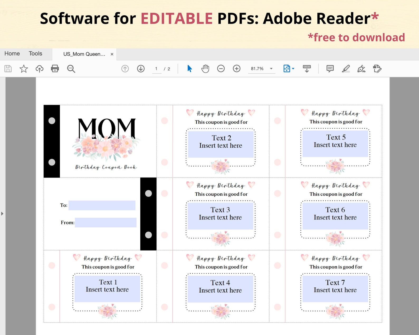 Printable Mom Birthday Coupon Book Template | Editable Mom Birthday ...
