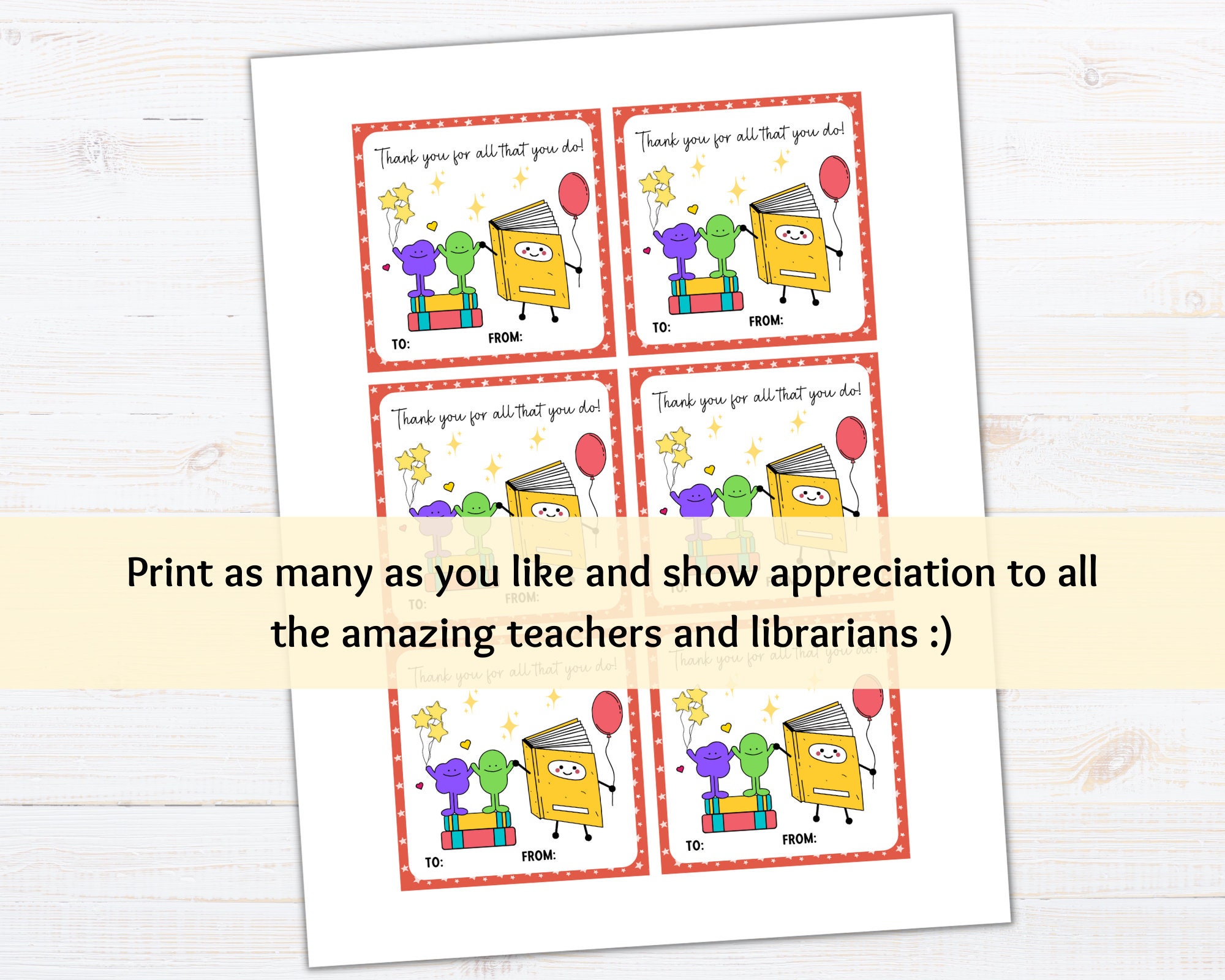 Printable Librarian Teacher Appreciation Gift Tags Teacher | Etsy
