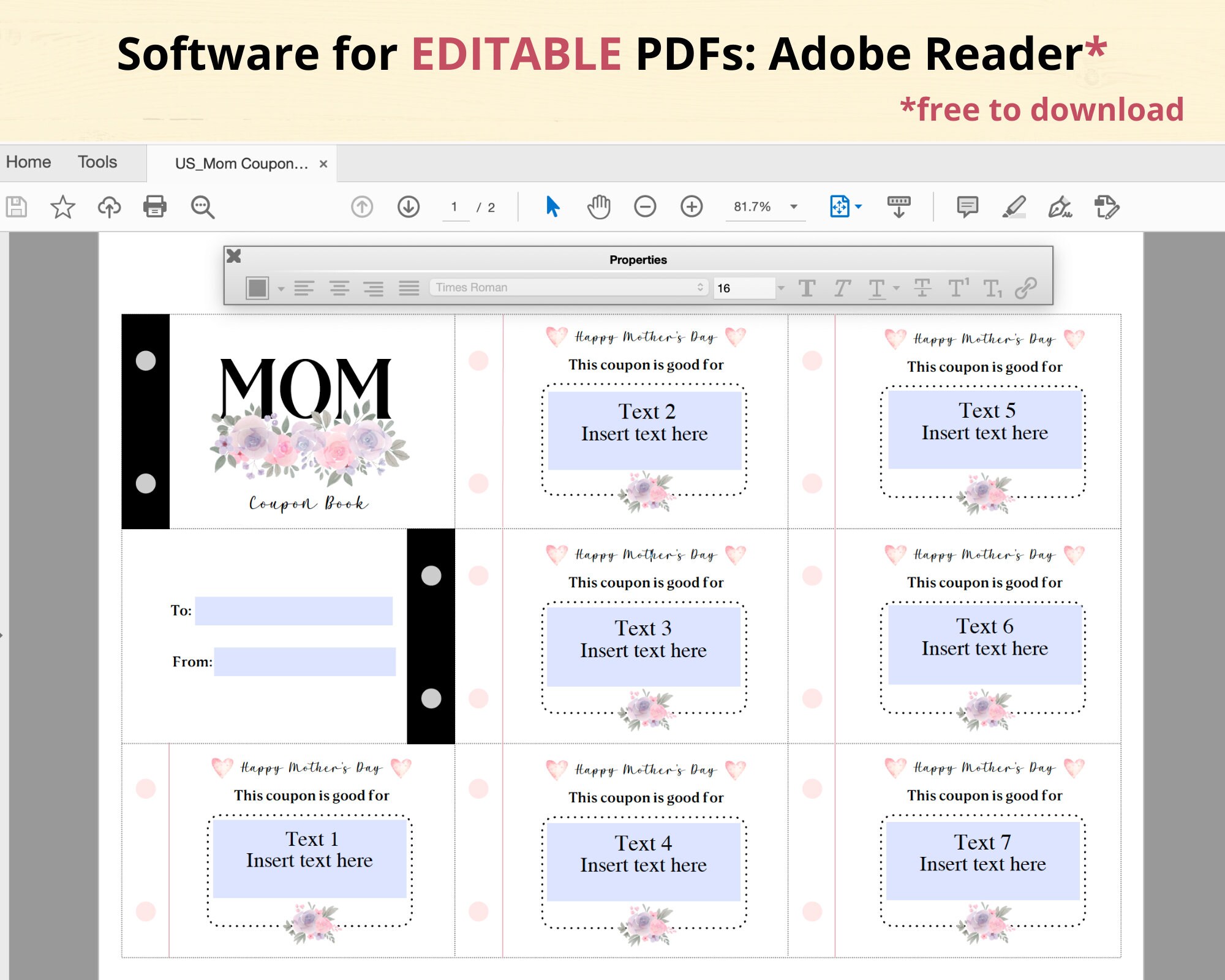 Printable Mother's Day Coupon Book Editable Mom's Coupon Book ...