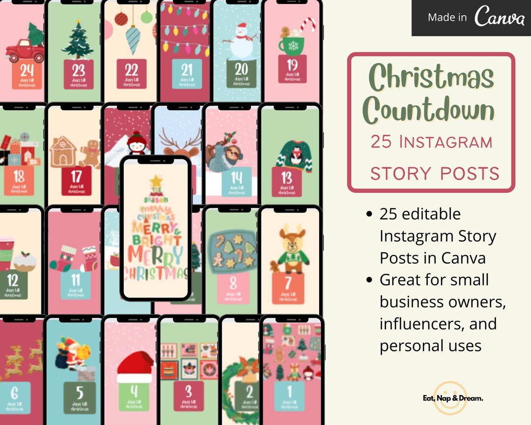 25 Christmas Countdown Instagram Story Template | Boho Christmas ...