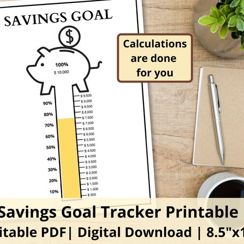 Savings Goal Tracker Printable Fillable Savings Thermometer - Etsy