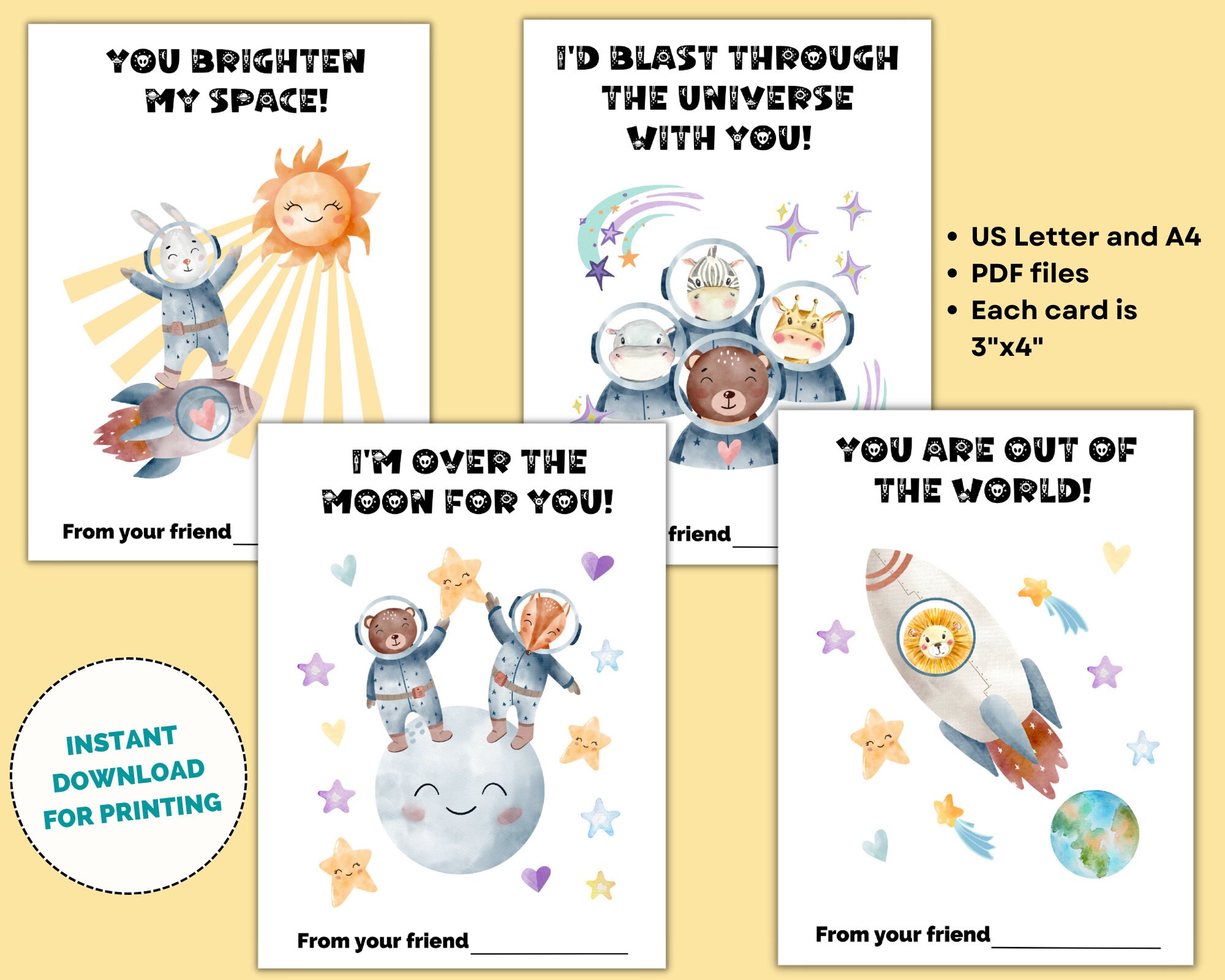 Printable Kids Outer Space Valentines Cards Gift Tags | You Are Out of ...