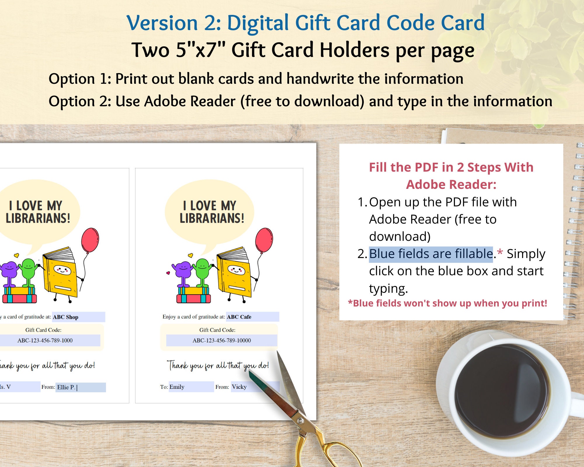 Librarian Appreciation Gift Card Holder Printable Librarian Gift Card ...