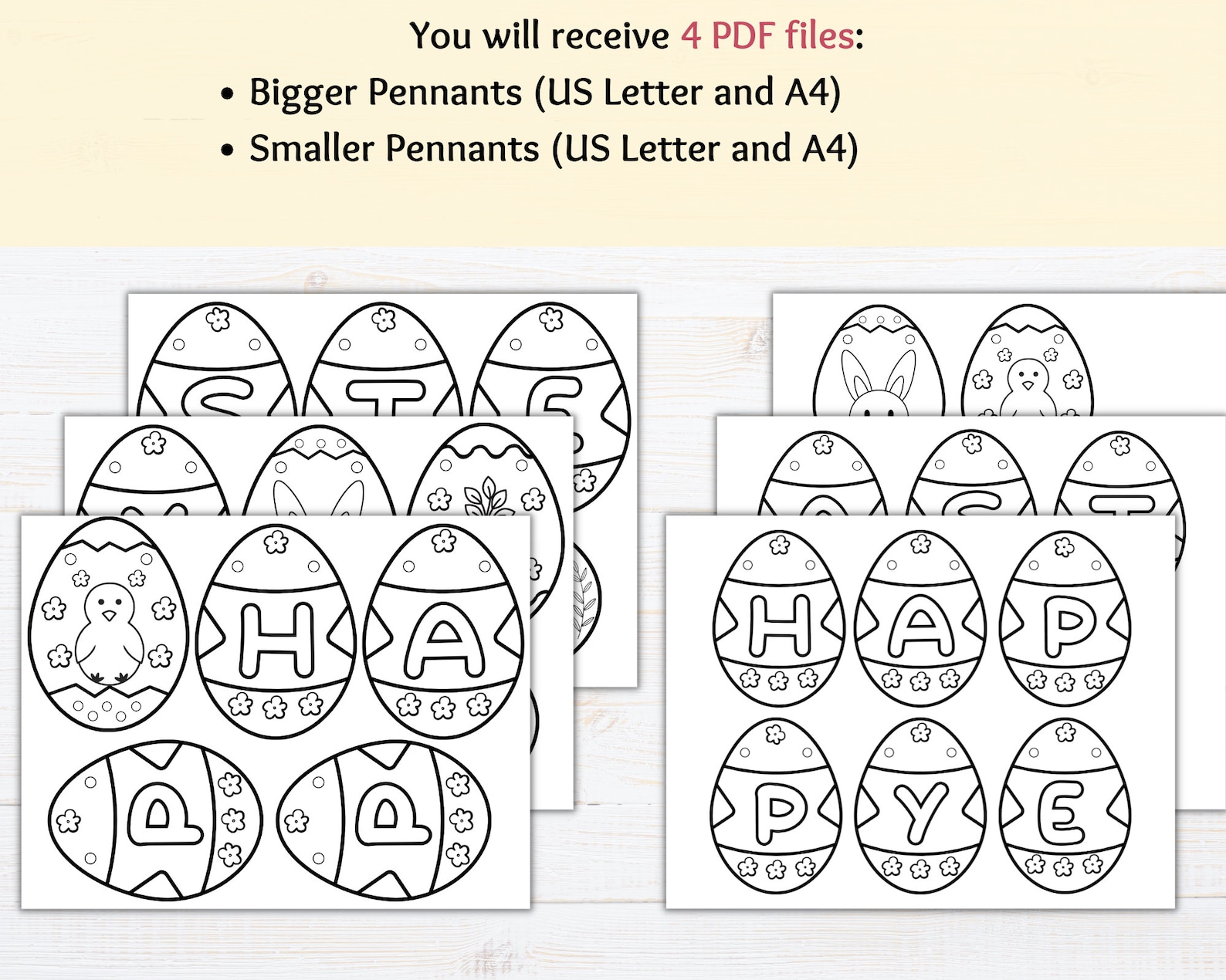 Kids Easter DIY Coloring Banner Crafts | Printable Happy Easter DIY ...