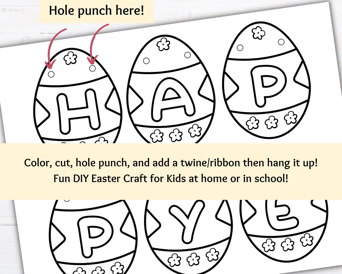 Kids Easter DIY Coloring Banner Crafts Printable Happy - Etsy