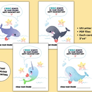 Printable Kids Whale Valentines Cards | Whale Gift Tags | Ocean Themed ...
