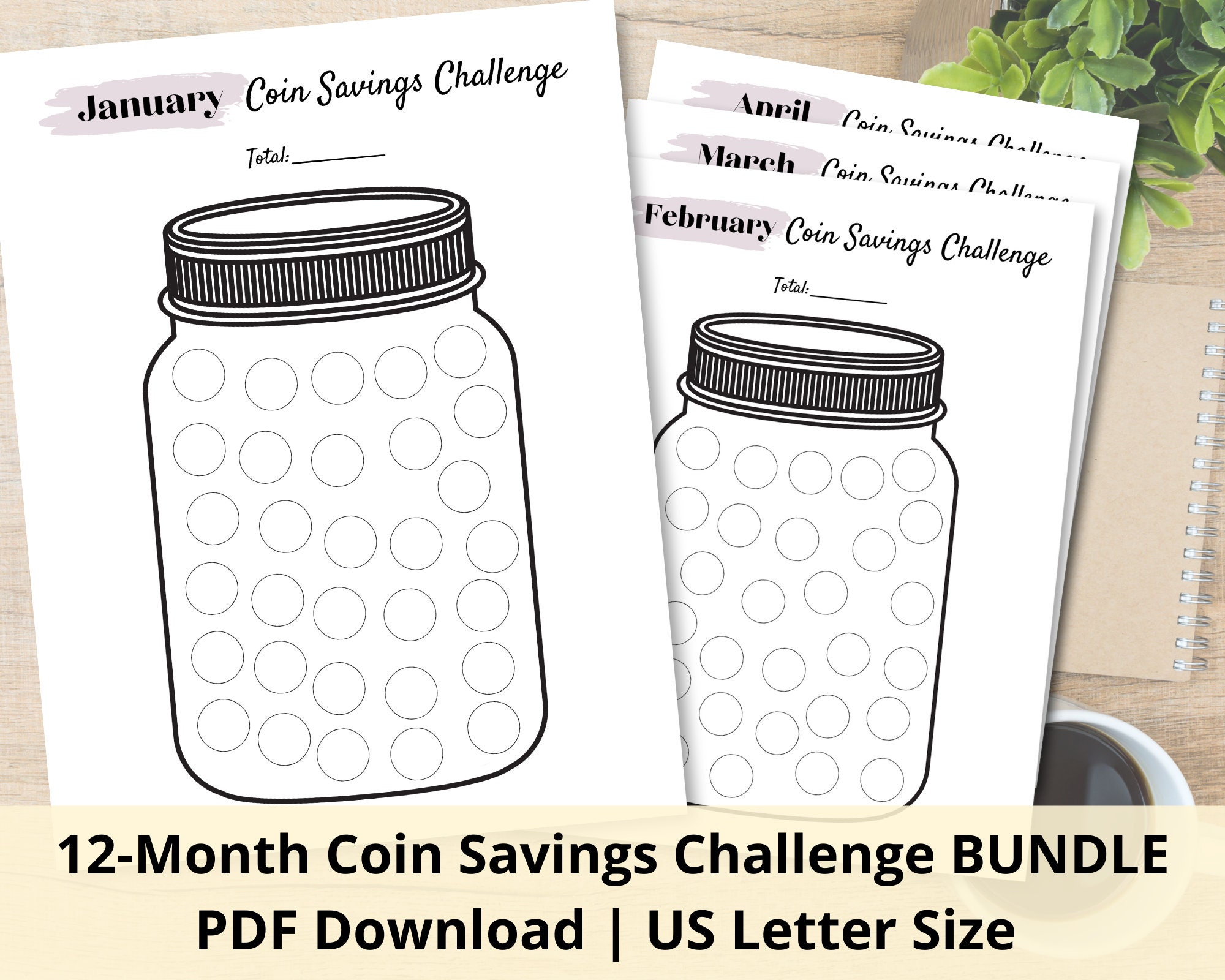 Bundle Coin Savings Challenge 12 Month Coin Savings Challenge Year ...