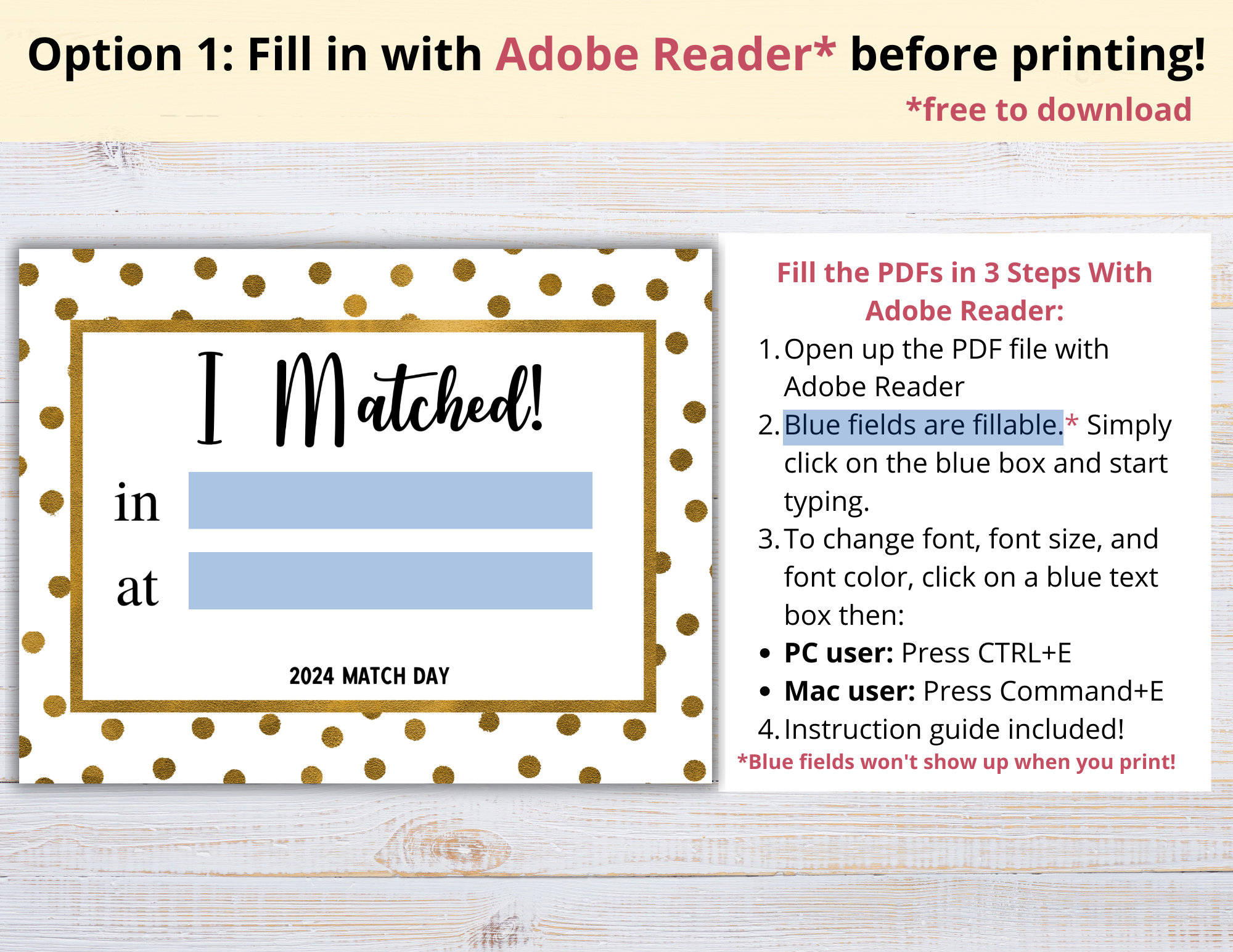 Editable Residency Match Day Sign 2024 Printable I MATCHED Gold Virtual ...