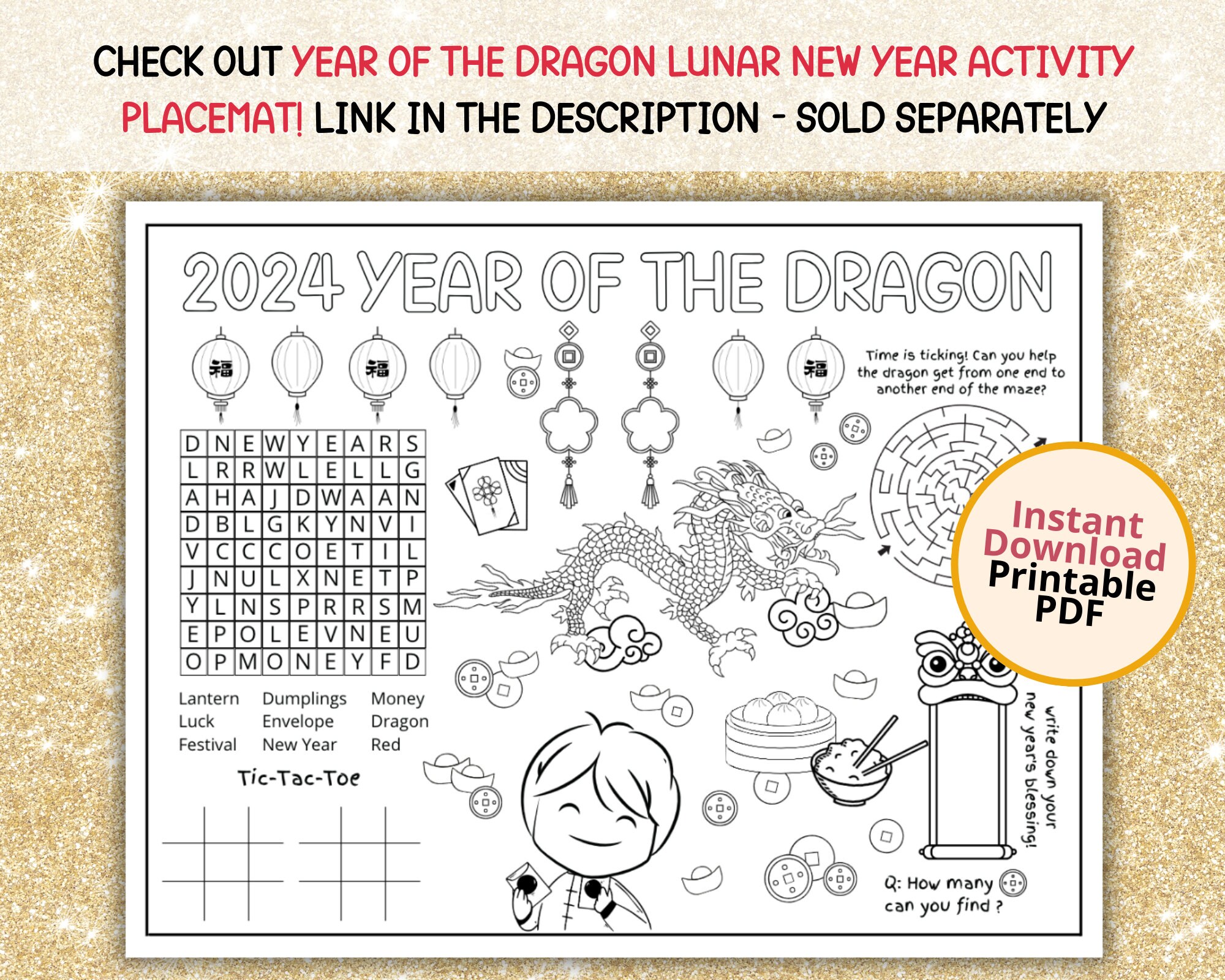 2024 Printable Lunar New Year DIY Red Envelope Year of the Dragon ...