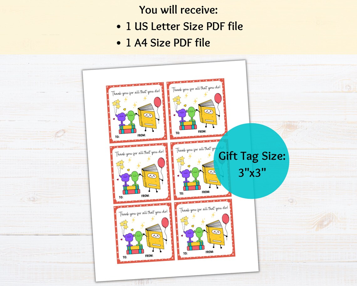 Printable Librarian Teacher Appreciation Gift Tags | Teacher ...