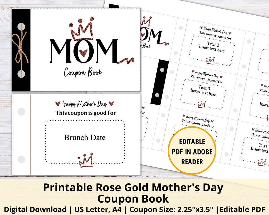Printable Mother's Day Coupon Book | Editable Mom's Coupon Book | Rose ...