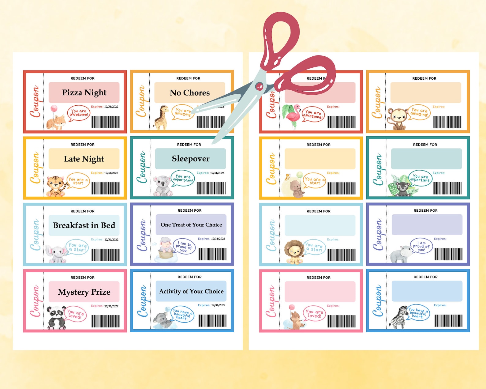Editable Kids Coupons | Printable Kids Reward Cards | Animal Coupons ...