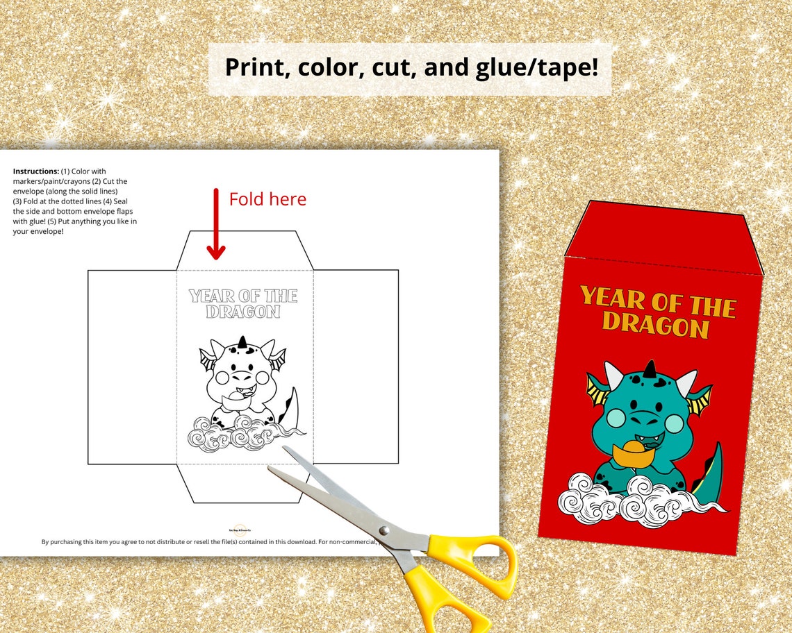 2024 Printable Lunar New Year DIY Red Envelope Year of the Dragon ...