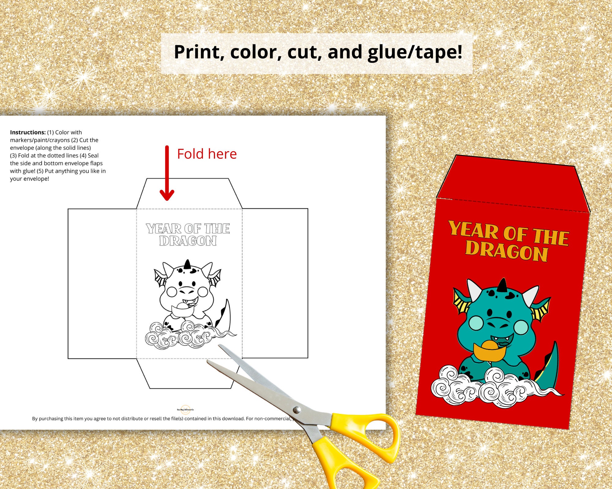 2024 Printable Lunar New Year DIY Red Envelope Year of the Dragon ...