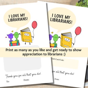 Librarian Appreciation Gift Card Holder | Printable Librarian Gift Card ...