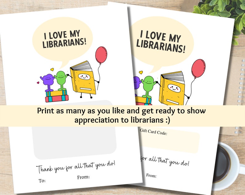 Librarian Appreciation Gift Card Holder Printable Librarian Gift Card ...