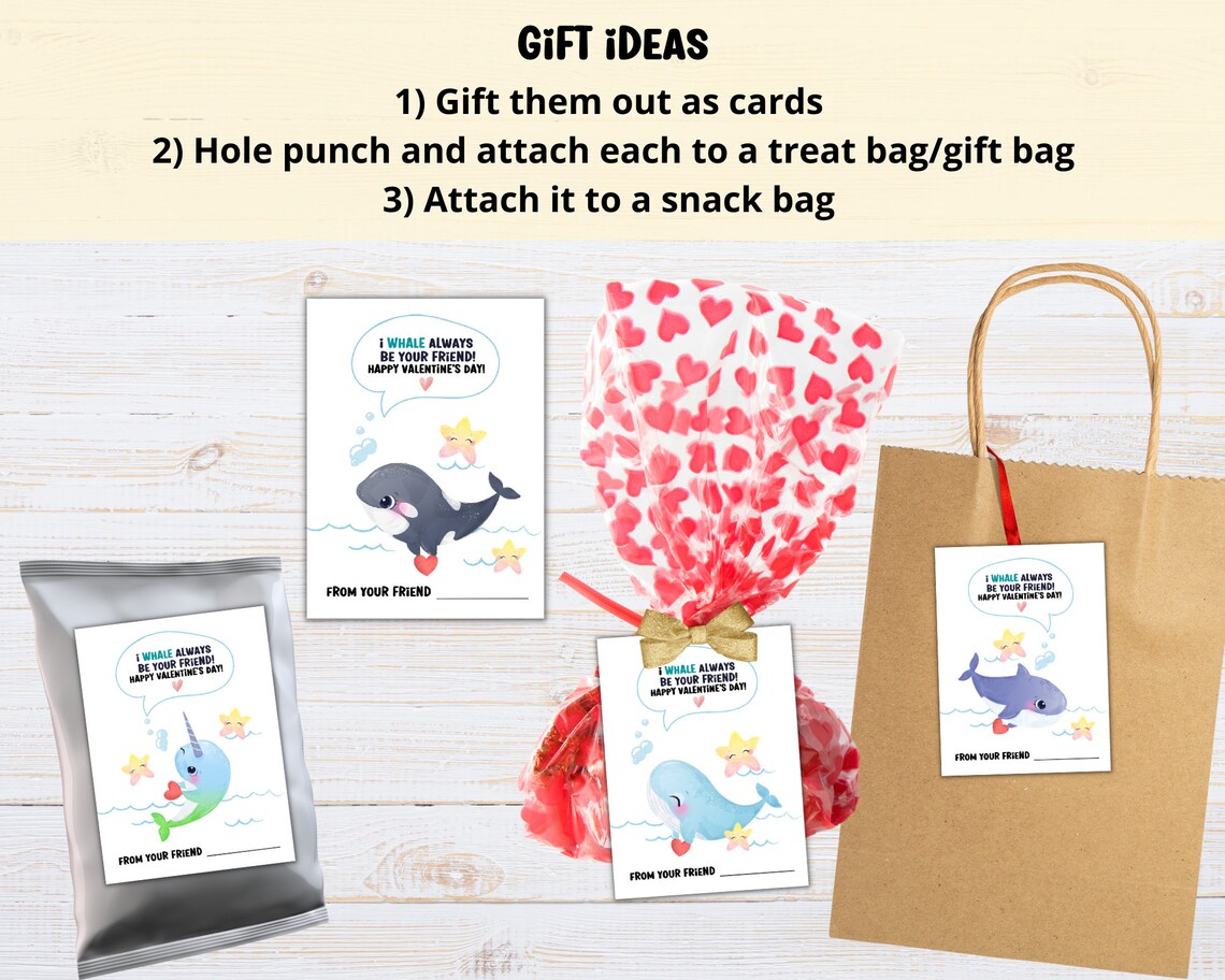 Printable Kids Whale Valentines Cards Whale Gift Tags Ocean Themed ...