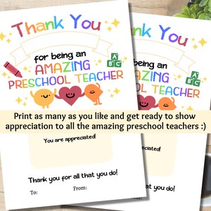 Preschool Teacher Appreciation Gift Card Holder | Printable Daycare ...