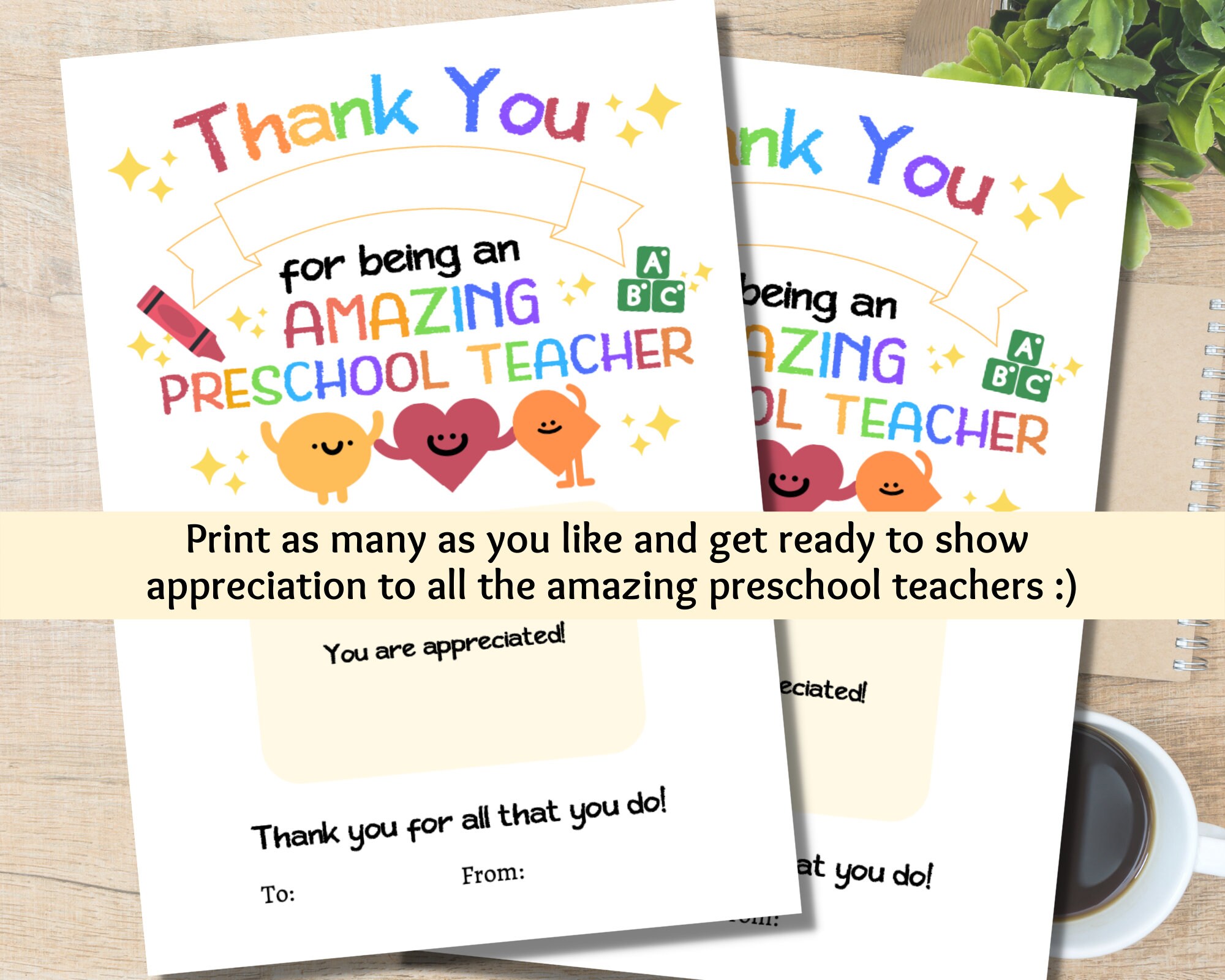 Preschool Teacher Appreciation Gift Card Holder Printable Daycare ...