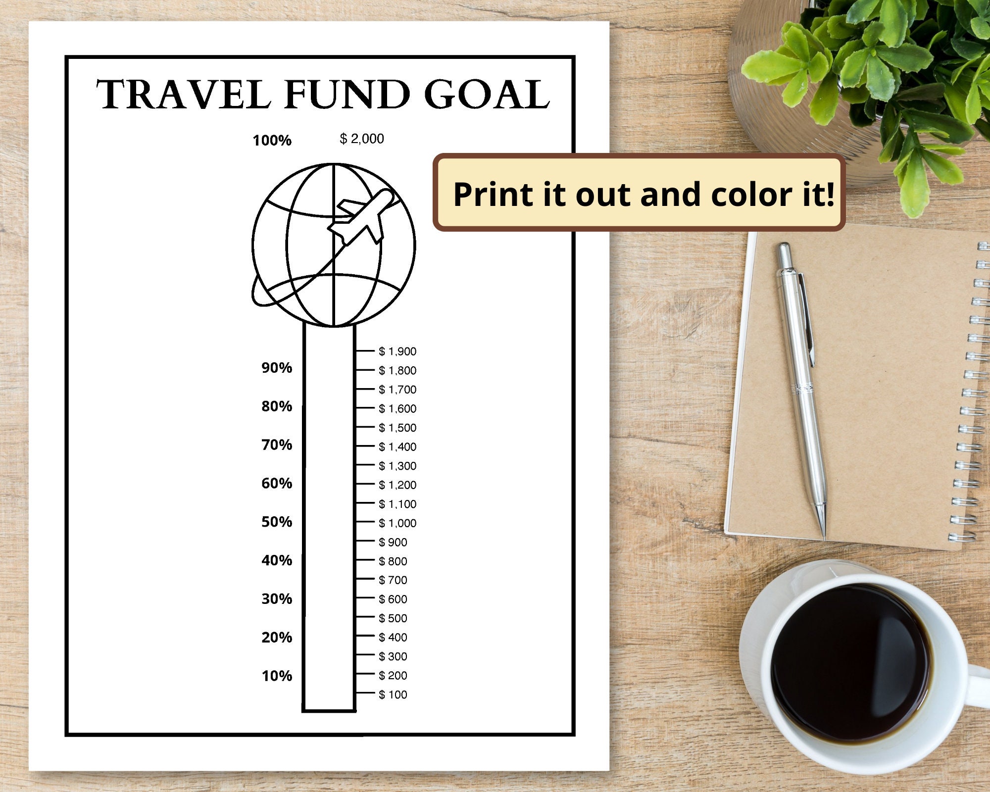 Travel Fund Goal Tracker Printable | Vacation Fund Goal Tracker ...